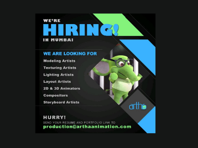 Job opening for Modeling/ Texturing Artist - 2D & 3D Animators