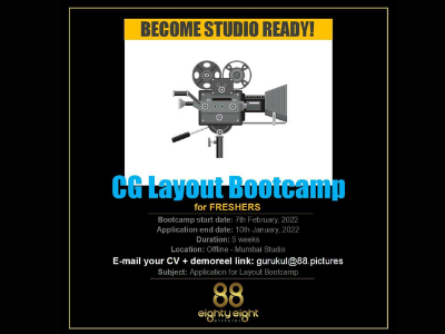 CG Layout Bootcamp at 88 Pictures studio - Mumbai location