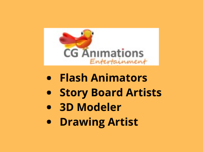 CG Animations Entertainment hiring 2D/3D Artists - Flash, Modeler