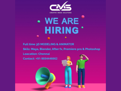 Creative Media Solutions is hiring 3D Modeling & Animator