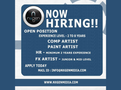Multiple job openings at Nxgen Media - Comp, Paint, HR, FX