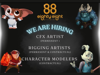 88 Pictures is hiring Mid to Senior level artists - Rigging, CFX